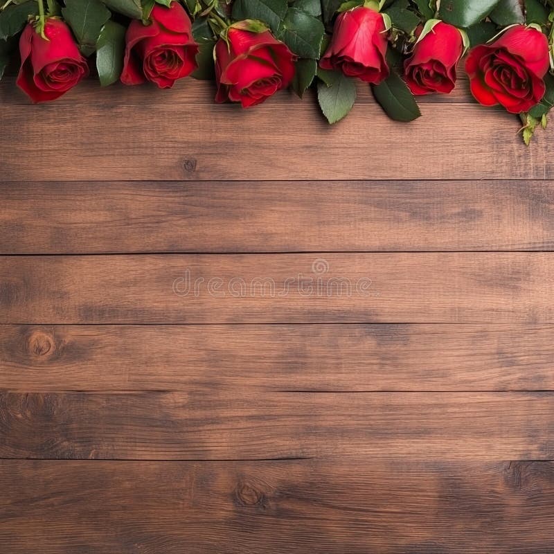 Red Roses on Wooden Background Stock Image - Image of bloom, blossom ...