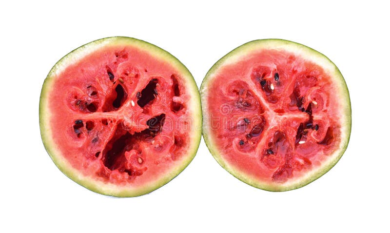 Red Rot Watermelon Cut into Pieces, Placed on a White Background Stock ...