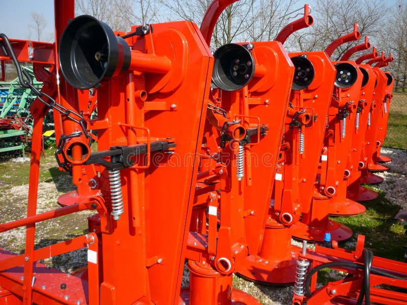 Agricultural Machinery, Red Rotary Mowers Stock Photo - Image of ...
