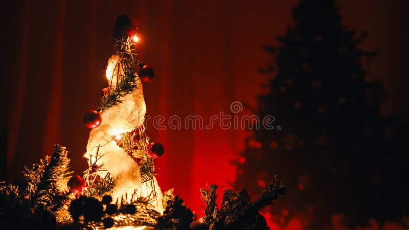 Red Rotating Christmas Tree in the Night Stock Photo - Image of balls ...