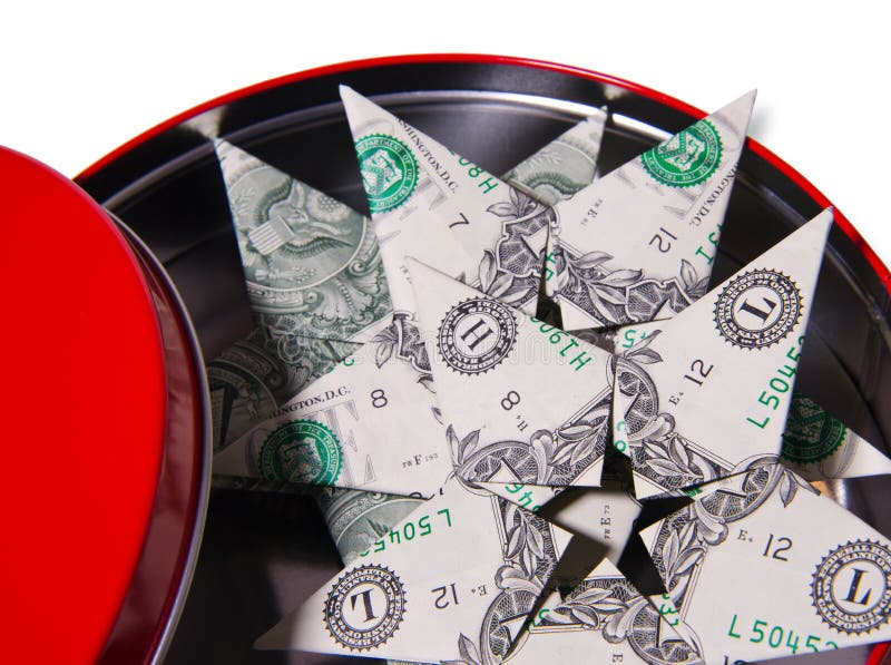 Origami Dollar Bill Stars Red Gift Box Stock Photos - Free & Royalty ...
