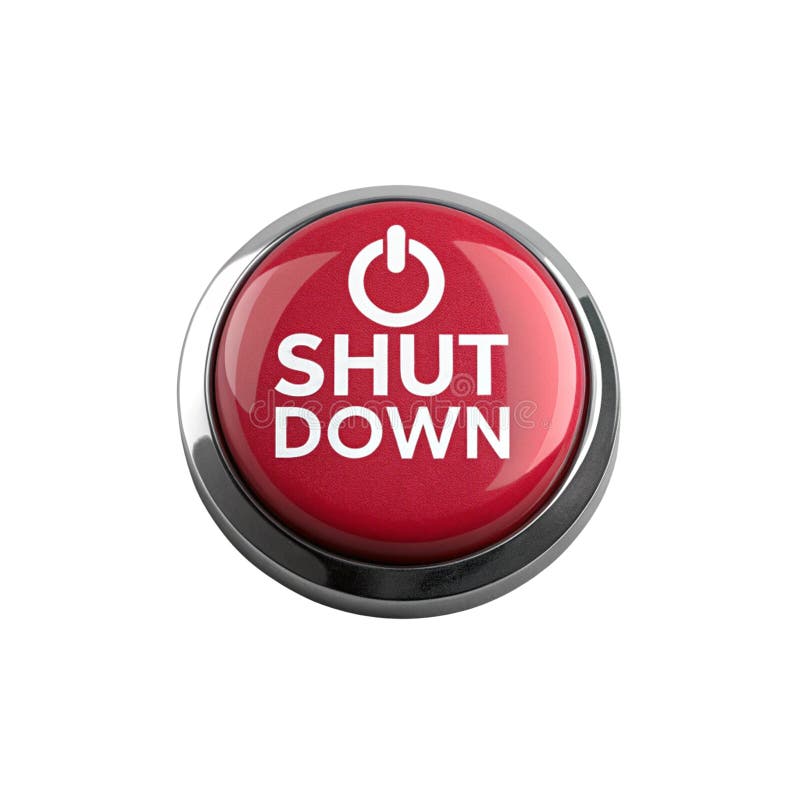 Red Round Button with Power Symbol and Text Shut Down Power Button Red ...