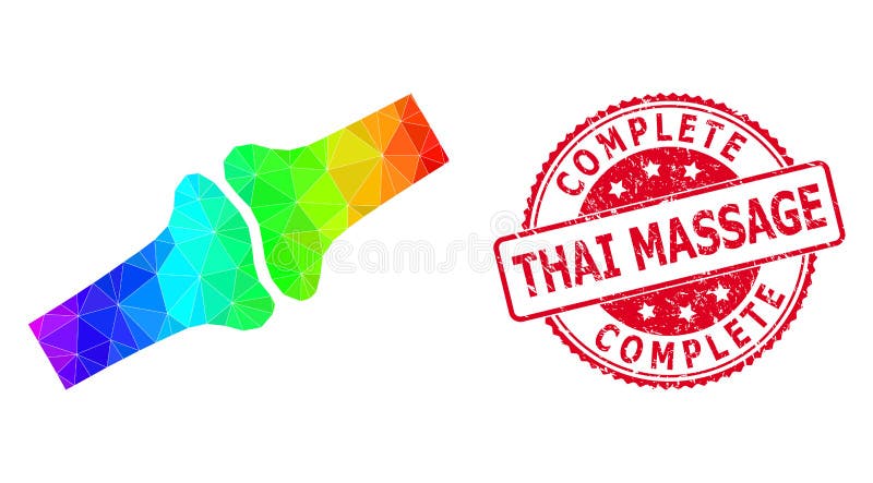 Round Distress Complete Thai Massage Seal with Vector Polygonal Bone Joint Icon with Spectral ...