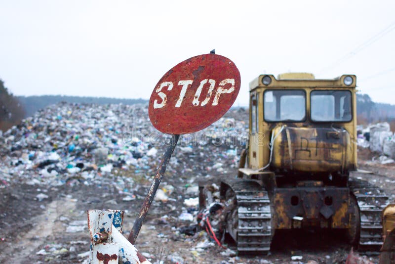 Red Round Stop Sign, Indicating that Garbage at this Dump Has Long ...