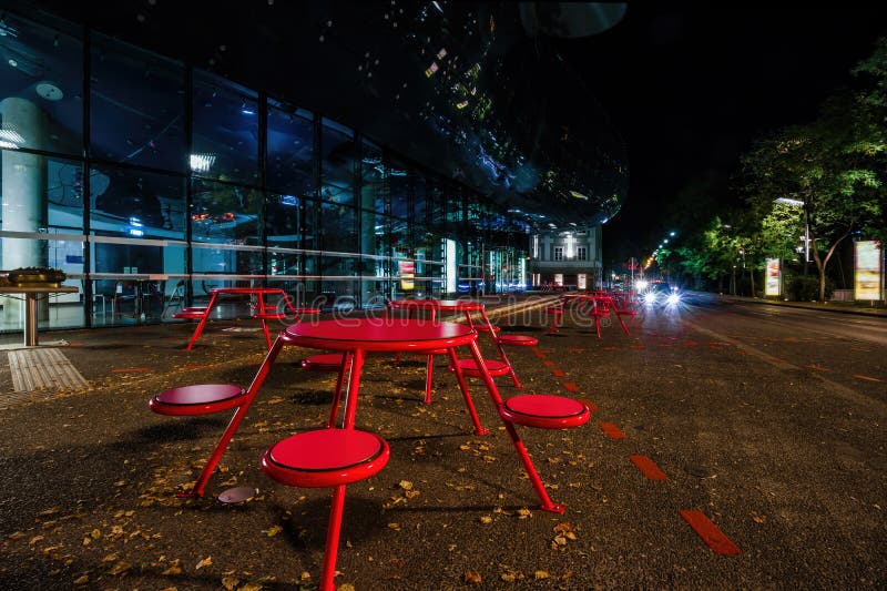 Red Round Tables at Kunsthaus Graz Art Museum in Graz Editorial ...