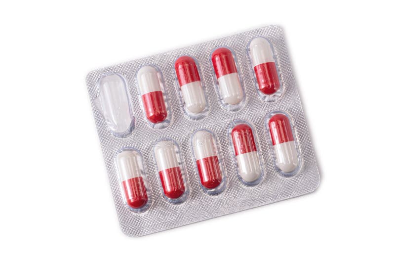 Red Round Tablets in an Isolation Stick Stock Photo - Image of care ...