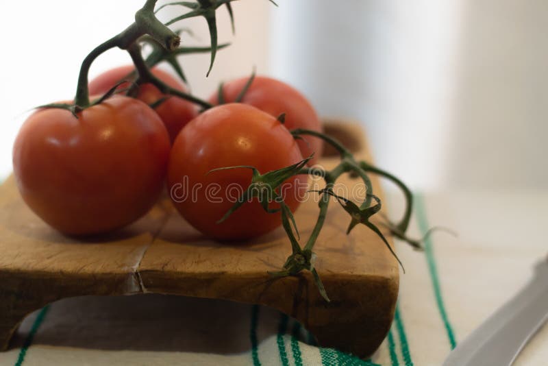 Red Round Tomatoes in a Wooden Board Stock Photo - Image of group ...