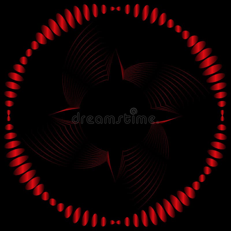 Red Round Wavy Pattern of Curved Lines on a Black Background Stock ...