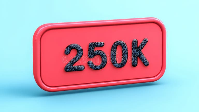 Red Rounded Rectangle Badge with 250K Text, Isolated on Blue Background ...