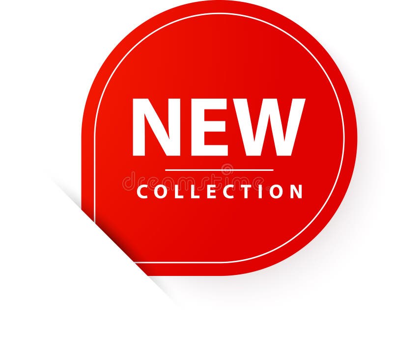 Red Rounded Sticker with the Text New Collection Written in White and ...