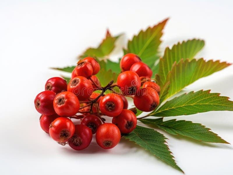 Red rowan with green leaf stock illustration. Illustration of healthy ...