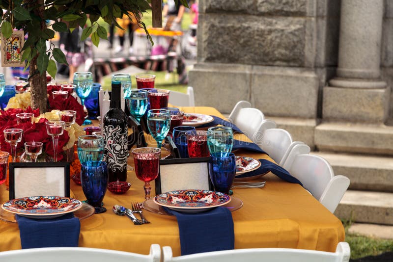 Red and Royal Blue Table Setting Editorial Stock Photo - Image of cups ...