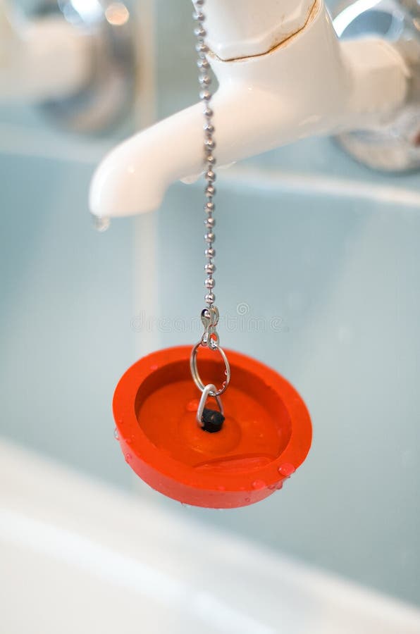 Red Rubber Bath Plug on Chain Stock Photo - Image of chain, faucet ...