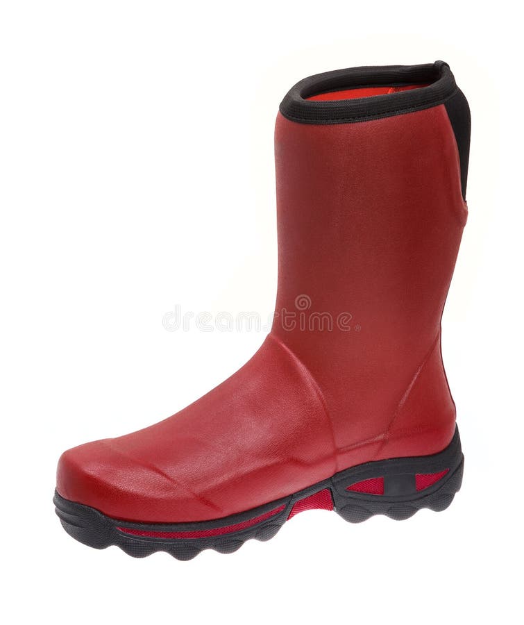Red Rubber Boot Isolated on White Stock Photo - Image of rain, colorful ...