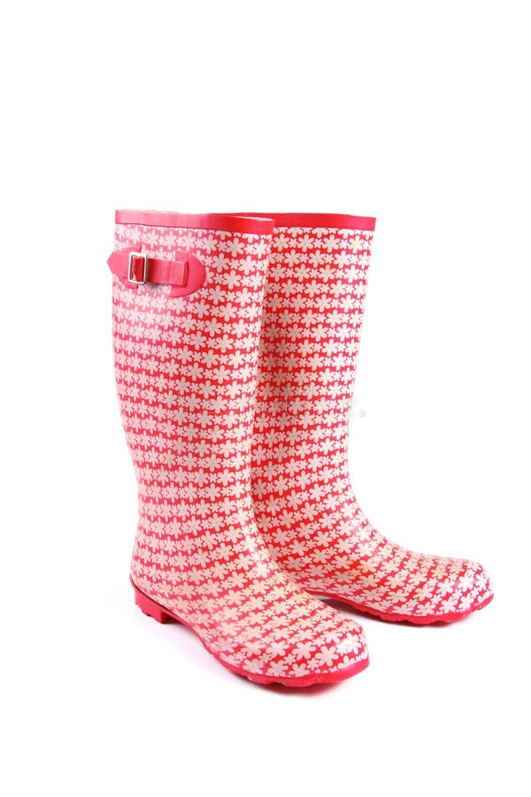 Red and White Polka Dot Gumboots Facing at an Angle Sideways Stock ...