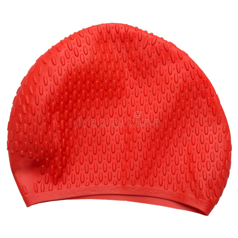 Red Rubber Cap for Swimming in the Pool or in the Open Water, on a ...