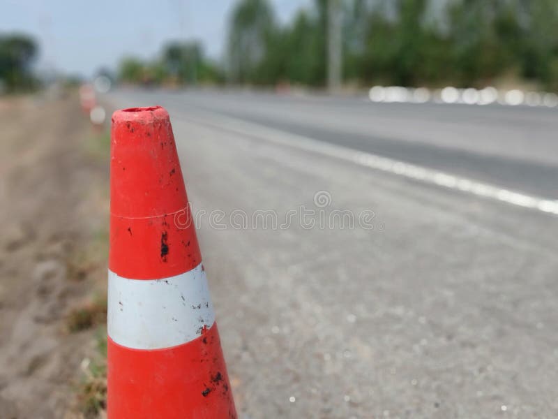 Red Rubber Cones Installed To Prevent Danger in Construction Blur ...