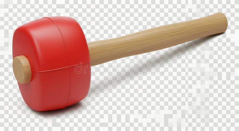 Red Rubber Mallet with Wooden Handle on Transparent Background, Angled ...