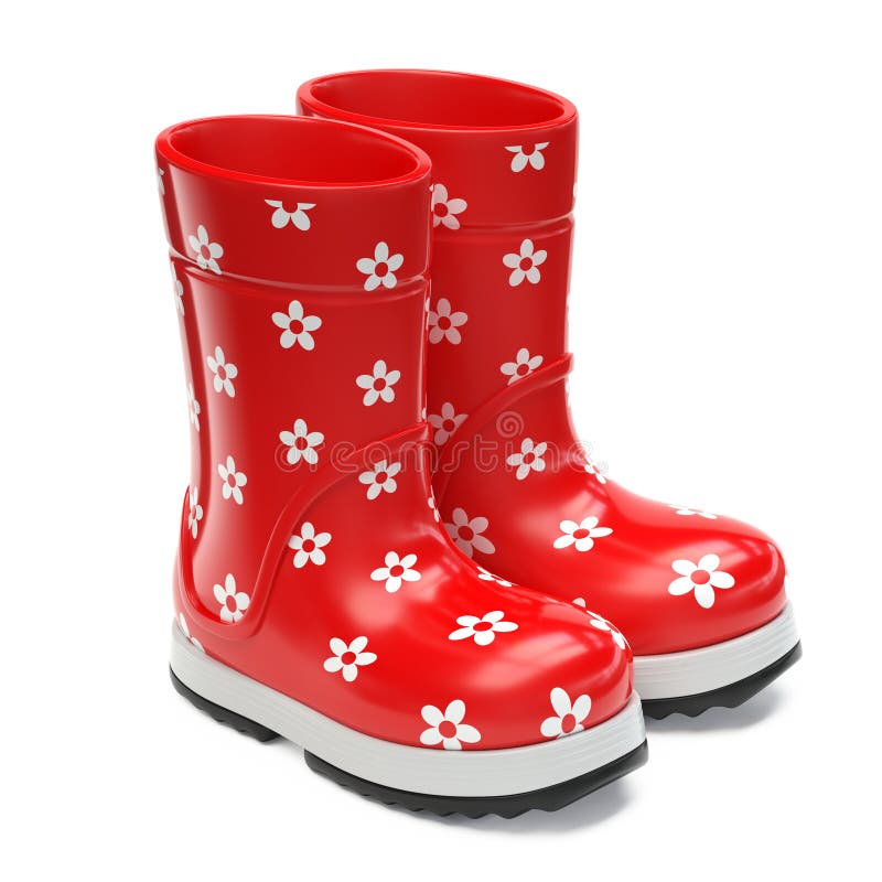 Red Rubber Rain Boots Isolated on White Background Stock Illustration ...