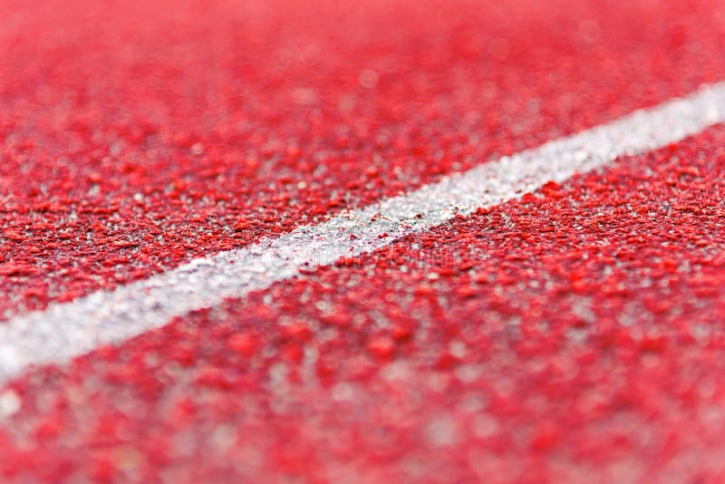 Red Rubber Running Red Track Texture Close Up. White Single Line in the ...