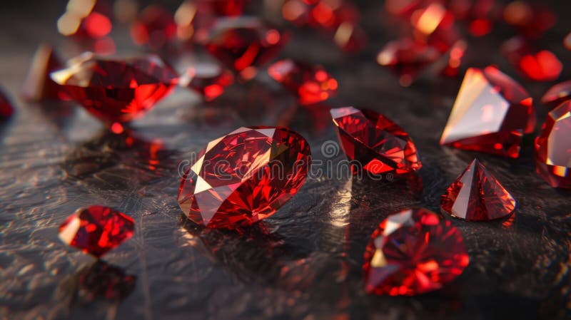 Red Rubies on a Textured Surface, Close-up View. Luxury and Gemstone ...