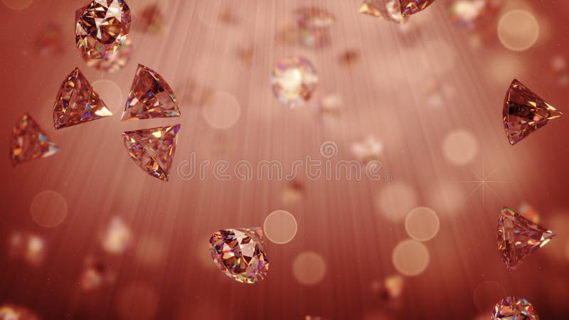 Red Ruby Brilliants are Falling in Light Rays 3D Rendering Illustration ...