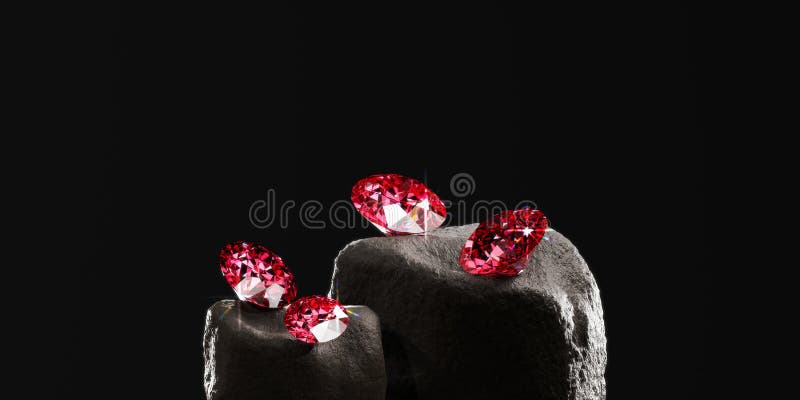 Red Ruby Gem Diamond Group Placed on Stone Platform Background 3d ...