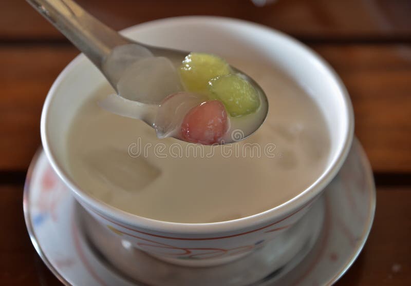 Red Ruby-like Chestnut in Coconut Cream Sauce Stock Image - Image of ...