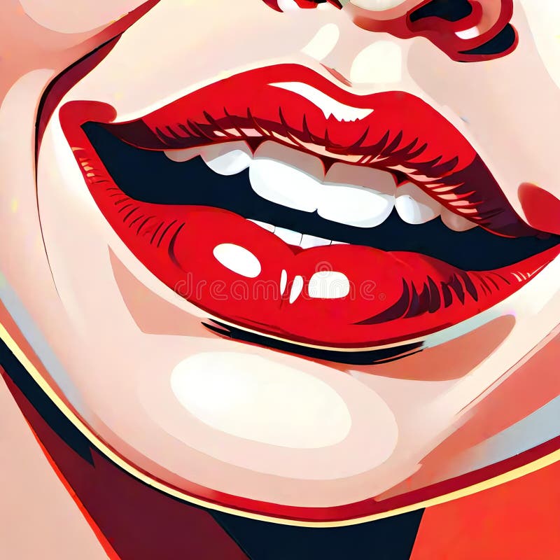 Red Ruby Lips Mouth Cartoon Character Closeup Stock Illustration ...