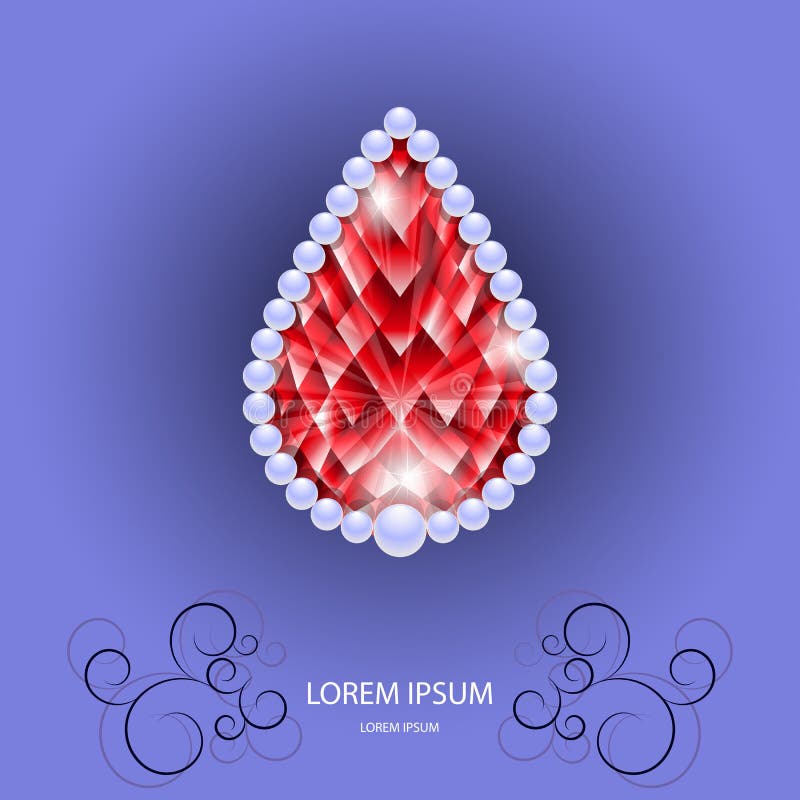 Red Ruby in Share of Drop with Pearls Stock Vector - Illustration of ...