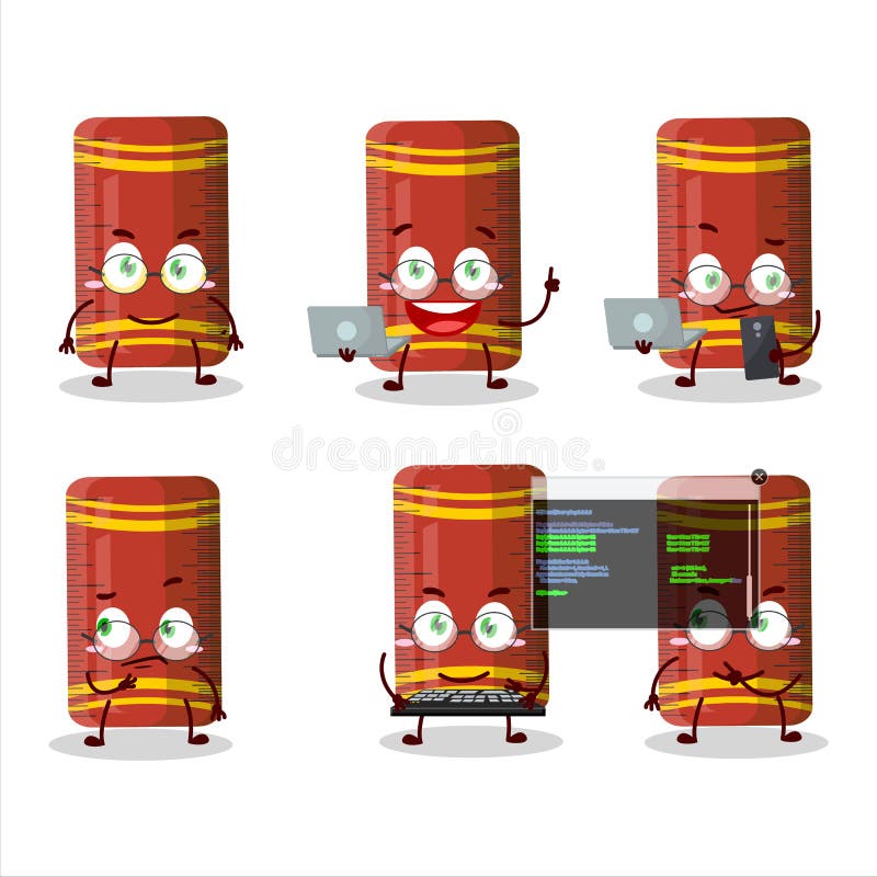 Red Ruler Programmer Cute Cartoon Character with Stock Vector ...