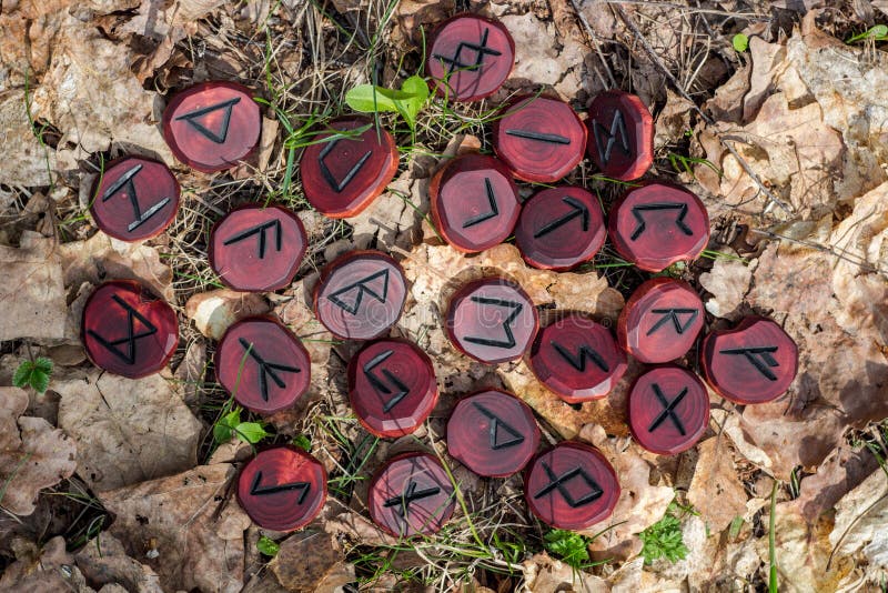 Runes Carved from Wood on the Snow - Elder Futhark Stock Image - Image ...