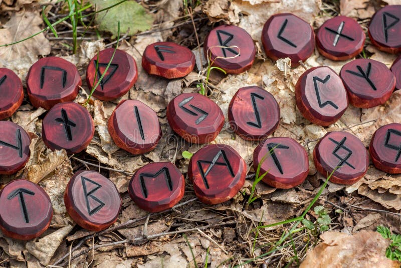 Runes Carved from Wood on the Snow - Elder Futhark Stock Image - Image ...