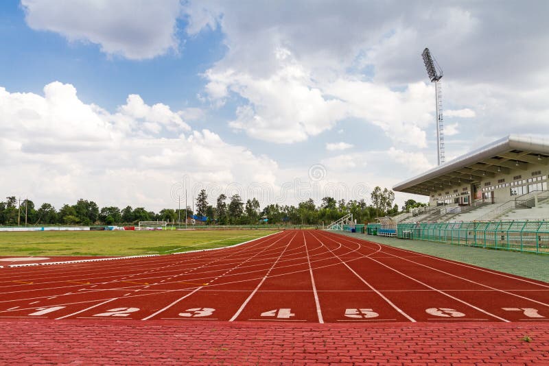 Red Running Track and Blue Sky Stock Image - Image of exercise, compete ...