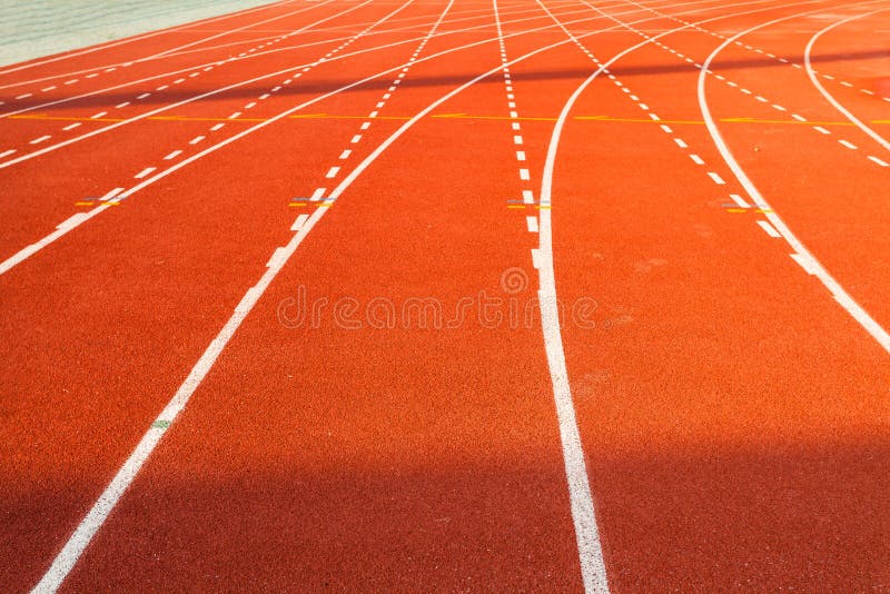 Red running track stock photo. Image of curve, athletic - 80180220