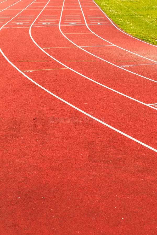 Red Running Track in Stadium. Stock Image - Image of contest, stadium ...