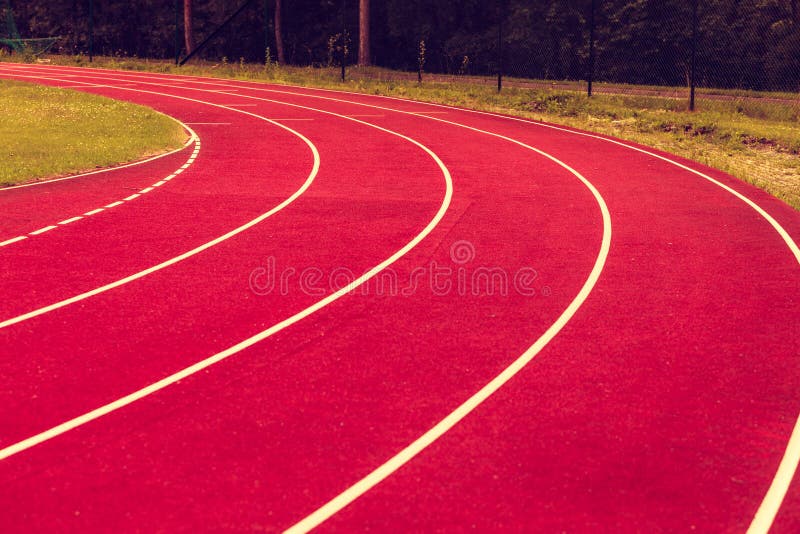 Red Running Track in Stadium. Stock Image - Image of track, running ...