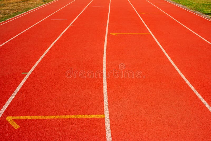 Red Running Track Synthetic Rubber on the Athletic Stadium Stock Photo ...