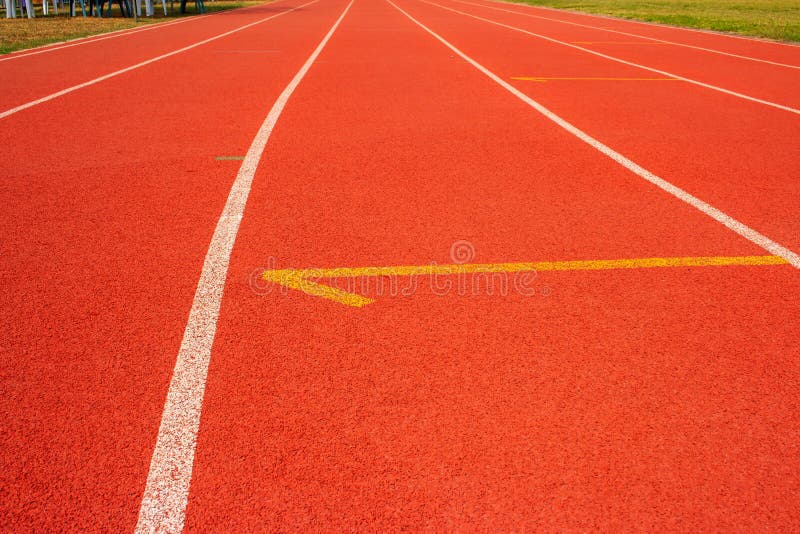 Red Running Track Synthetic Rubber on the Athletic Stadium. Stock Image ...