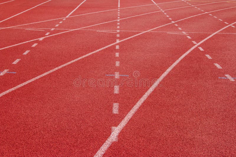 Red Running Track Synthetic Rubber on the Athletic Stadium Stock Photo ...