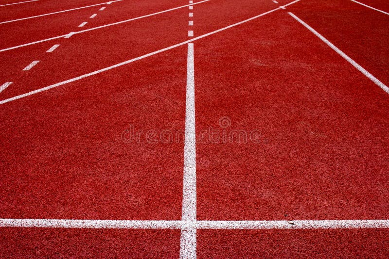 Red Running Track Synthetic Rubber on the Athletic Stadium. Stock Photo ...
