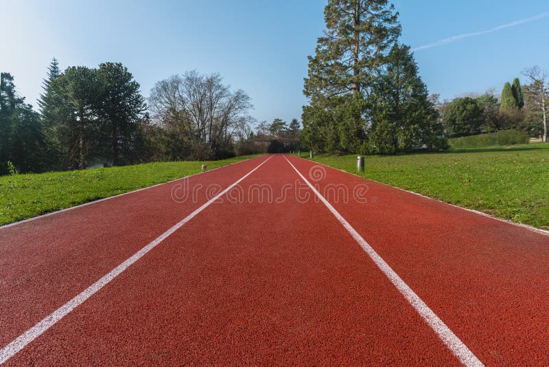 Red Running Track stock photo. Image of race, sports - 226129796