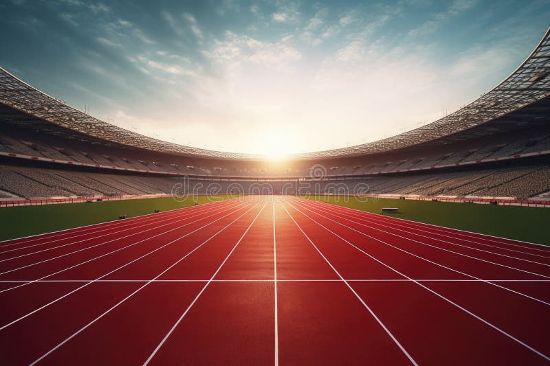 Red Running Tracks in Stadium, Generative AI Stock Illustration ...