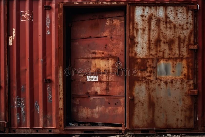Red Rusted Metal Door of Old Container Generative AI Stock Illustration ...