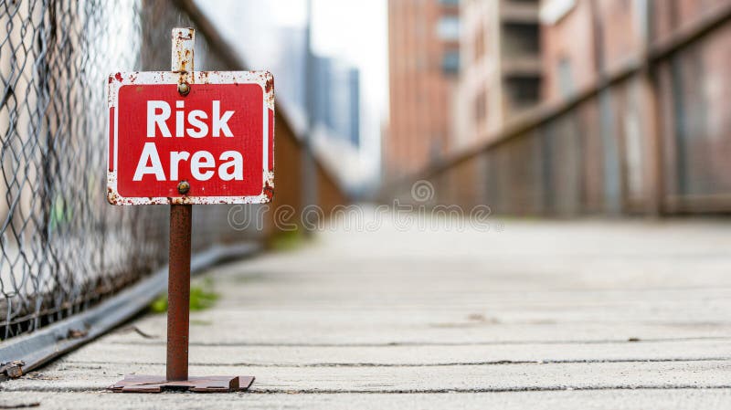Red Rusted Sign Alerting of Potential Dangers in an Urban Setting Stock ...