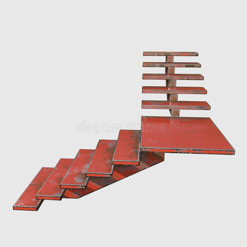 Red Rusted Stair Isolated in White Background Side View Stock ...