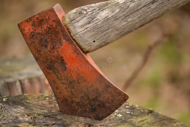 Red Rusty Ax Has Seen Better Days Stock Photo - Image of handle, sharp ...