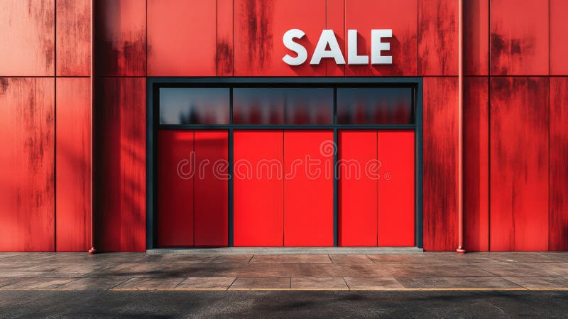 Red Rusty Building Exterior with Sale Sign Stock Illustration ...