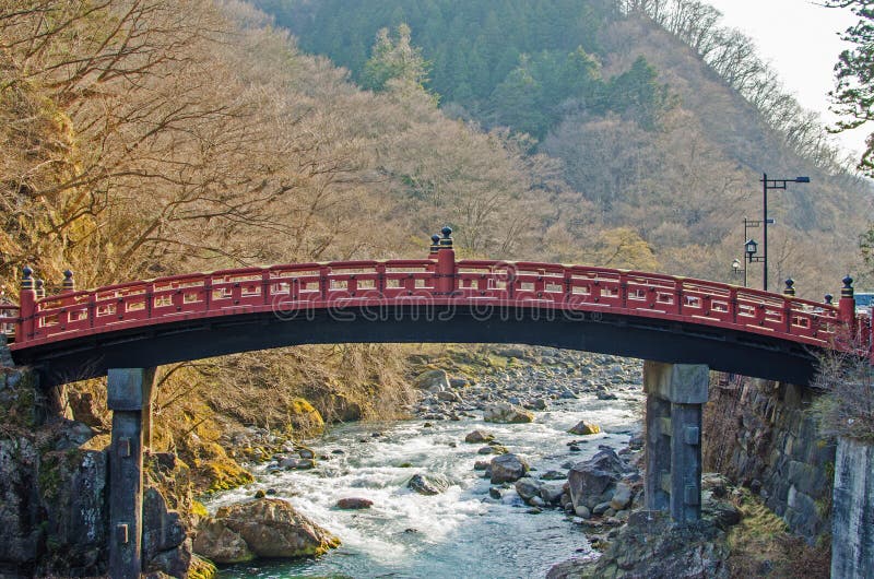 Red Sacred Bridge in Nikko World Heritage Area Stock Image - Image of ...