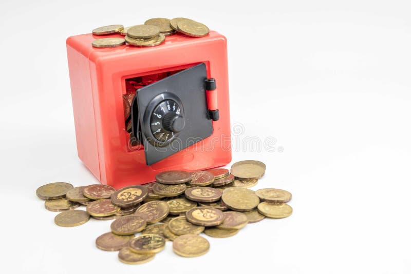 Red safe box and coins stock image. Image of dial, password - 147139147